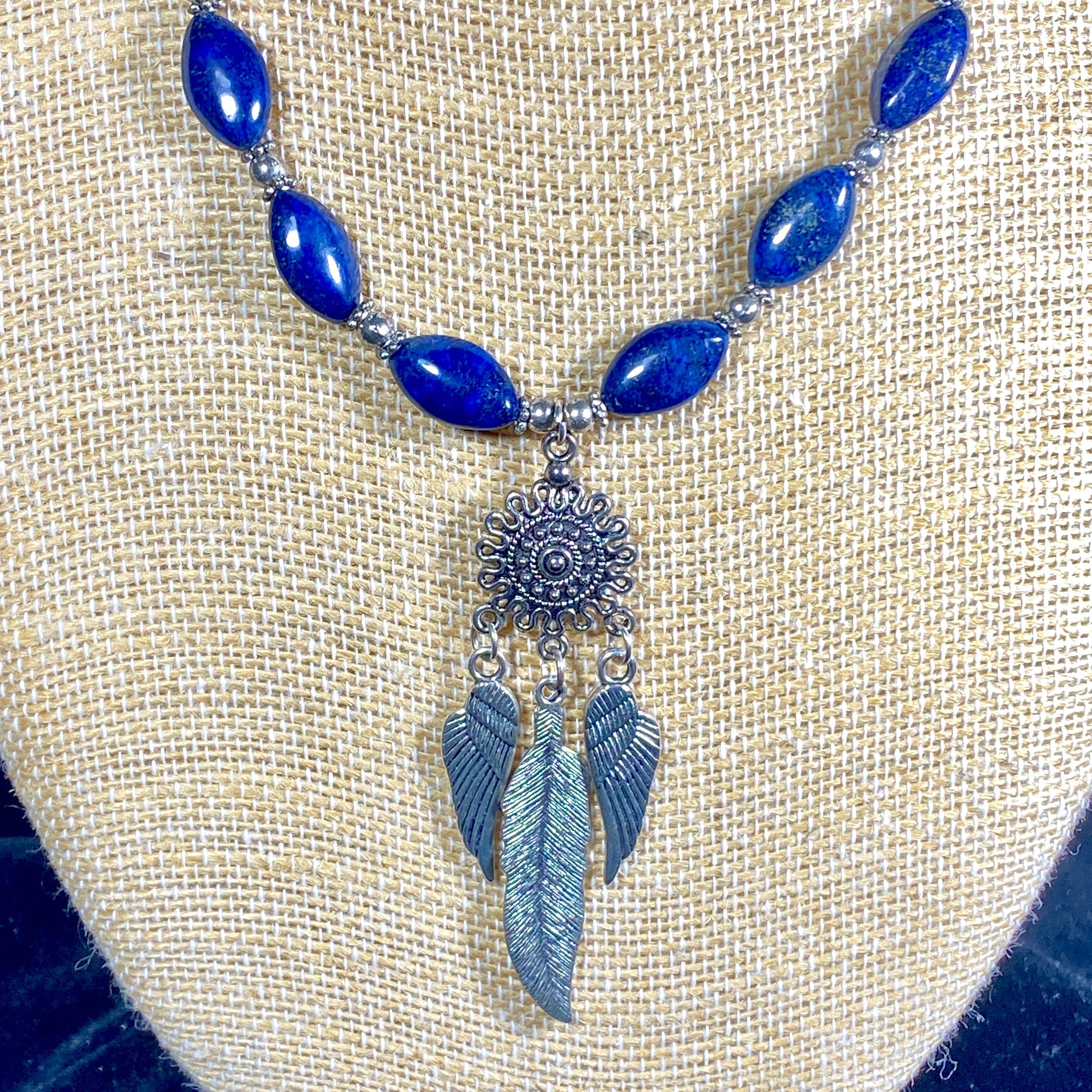 19" Lapis Lazuli / Angel Wings Handmade Necklace, Pendent Necklace ...