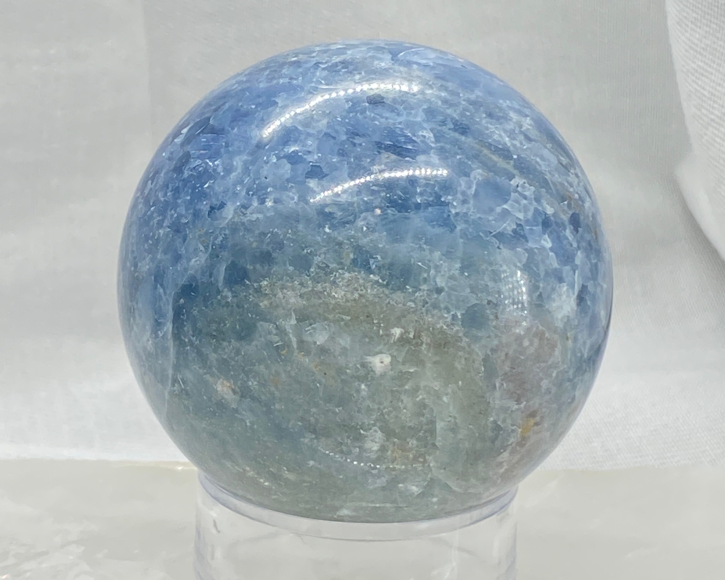 2.6”, Blue Calcite Sphere, Polished Blue Calcite Sphere, Natural Blue ...