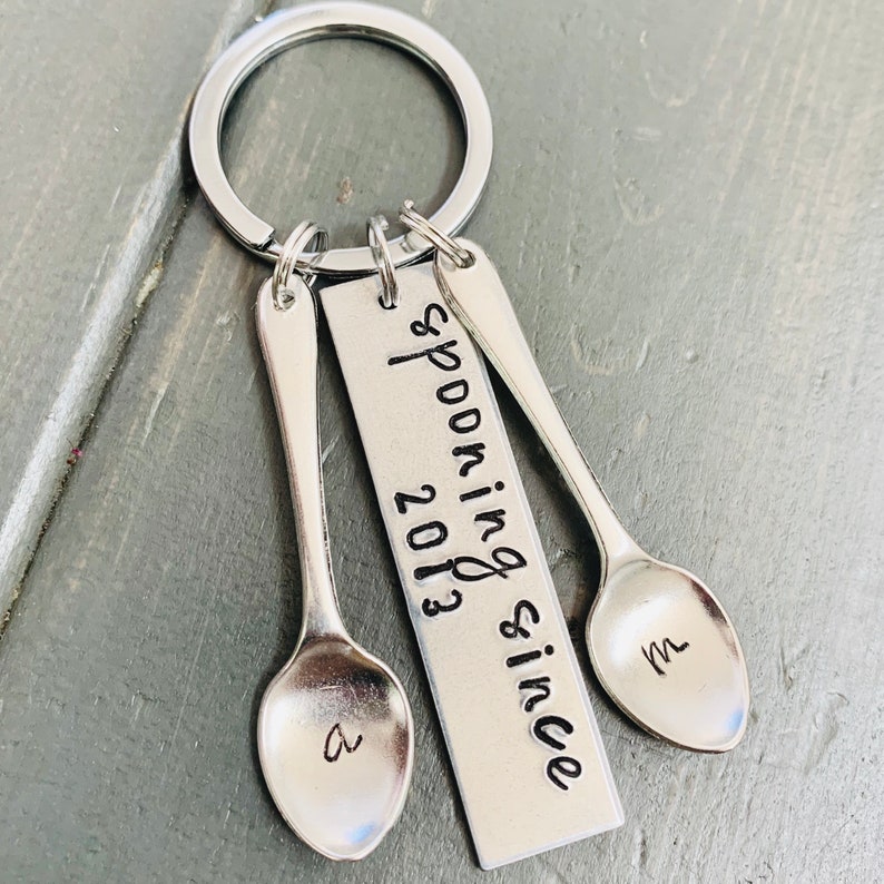SPOONING SINCE Couples Anniversary Keychain, Gift for Him, Her, Husband ...