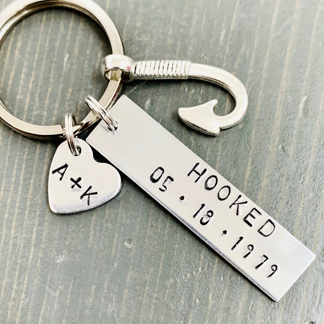 FISHING COUPLES KEYCHAIN, Hooked, Anniversary Present, Gift for Him ...