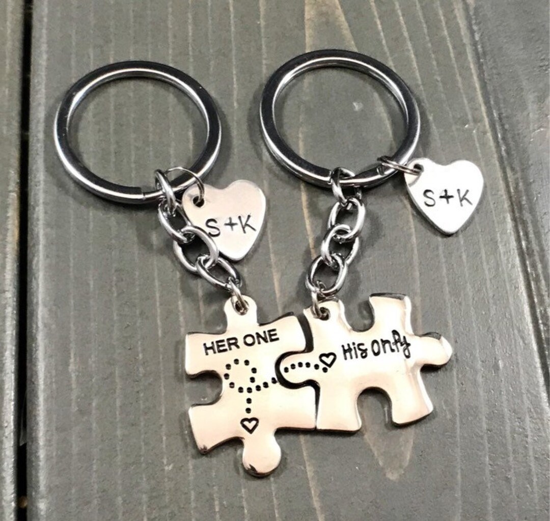ROMANTIC Couples Keychains, Puzzle Her One His Only, Missing Piece ...