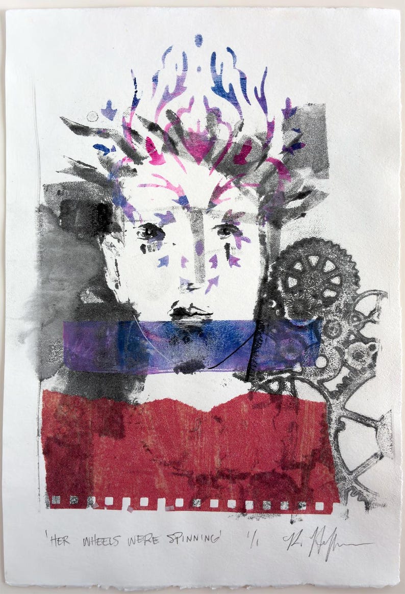 Spinning Wheels Monotype: Original Fine Art Printmaking One of a Kind ...