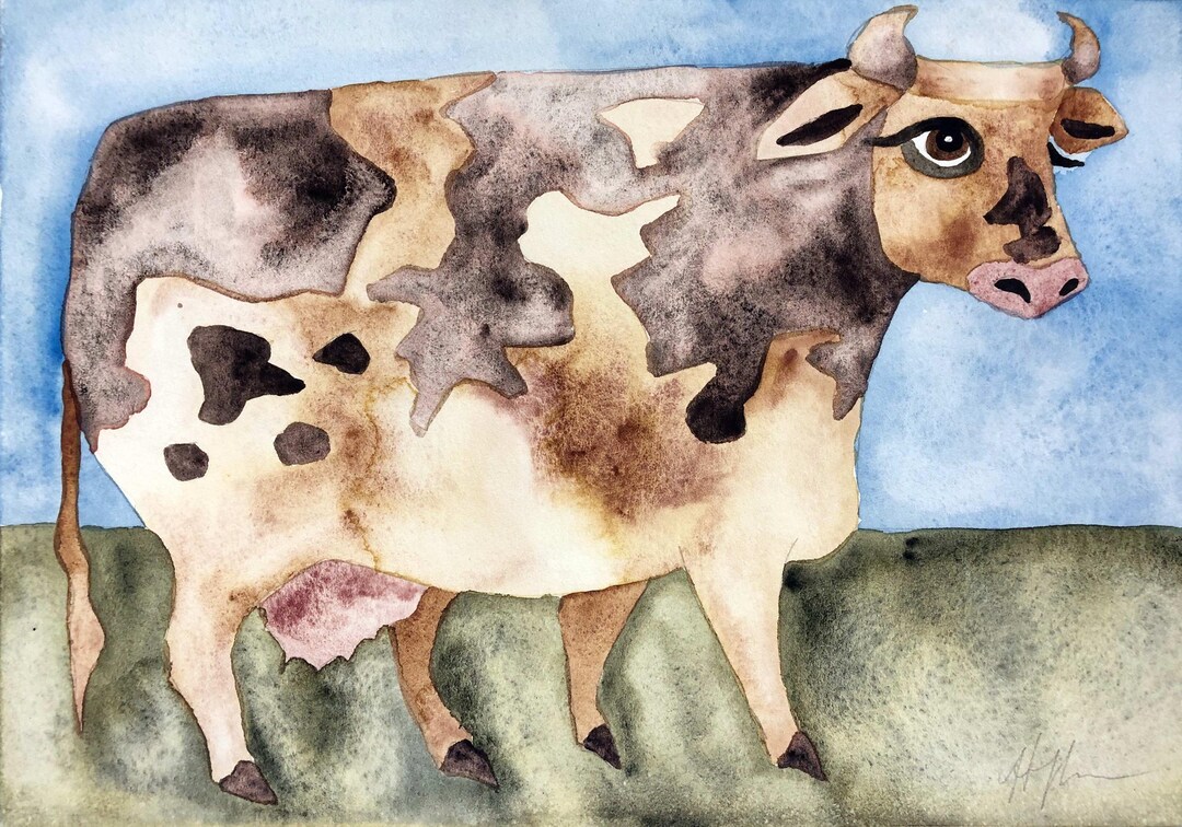 Whimsical Cow Painting, Farm Core, Surreal Playful Bovine Wall Art Moo ...
