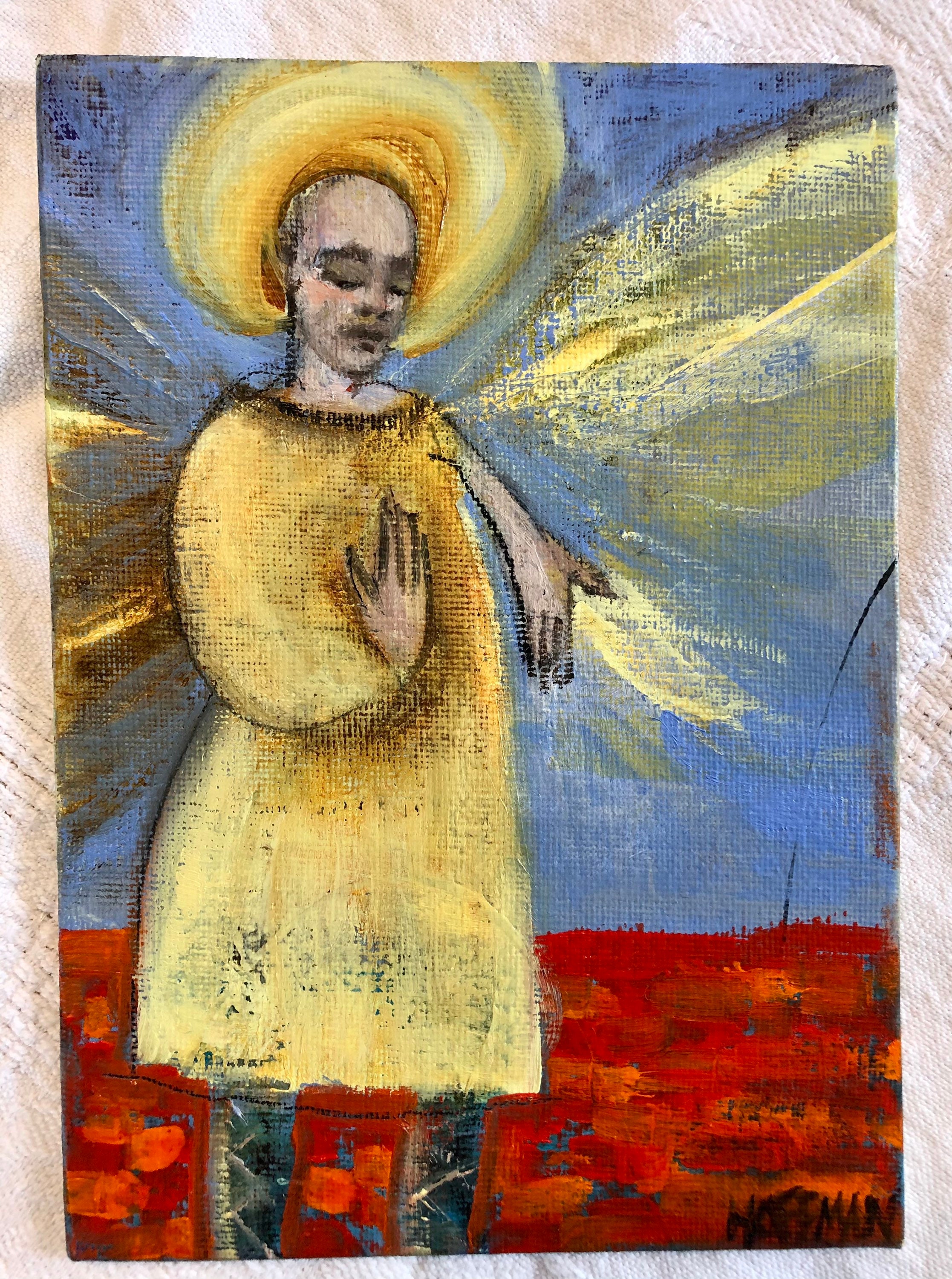 Contemporary spiritual fine art painting 7 x 5. Blue red & - Etsy.de