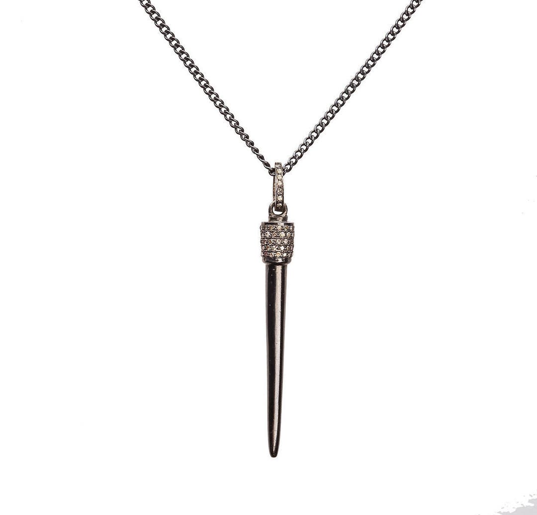 Genuine Pave Diamond Tusk Pendulum Necklace*oxidized .925*sterling ...