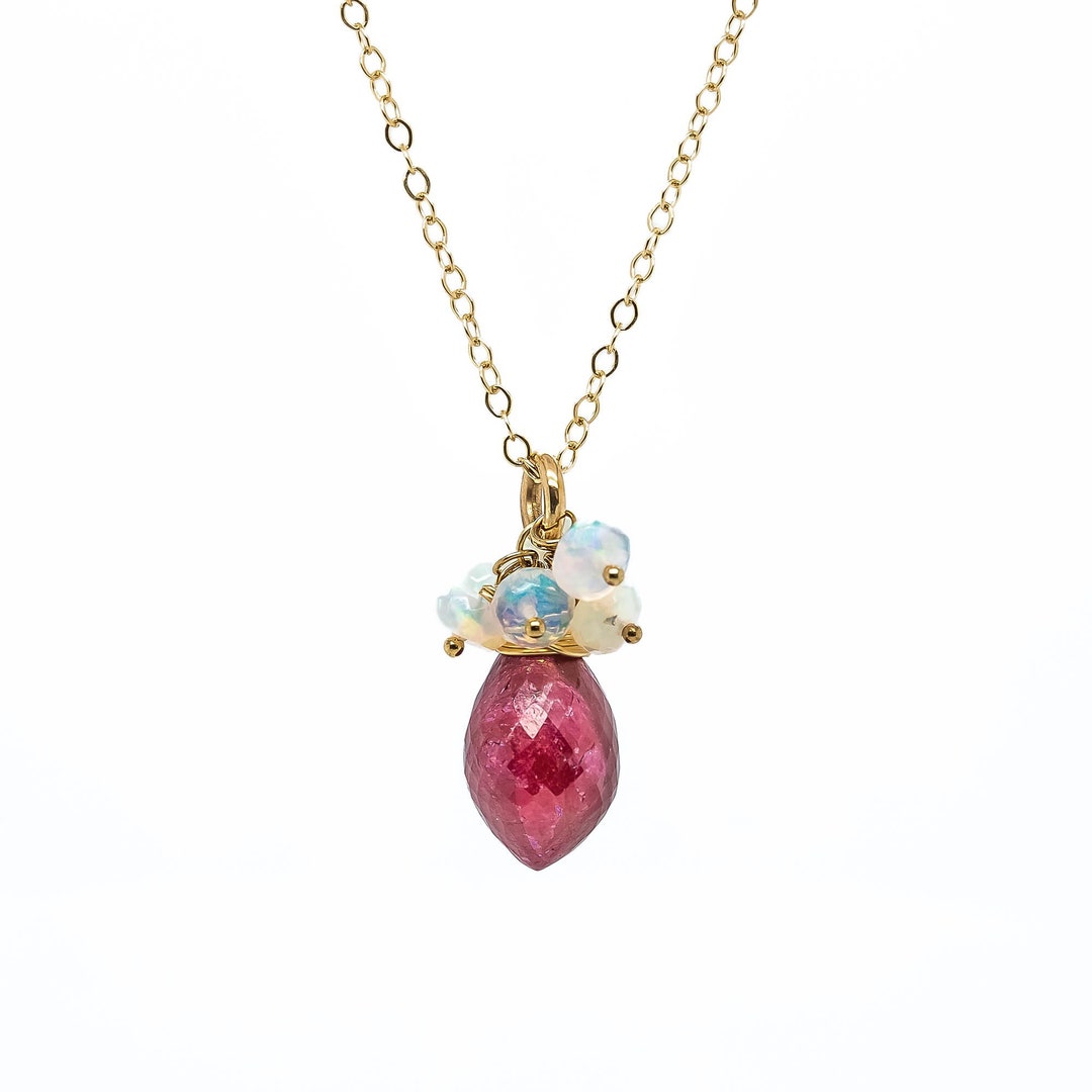 Genuine Gemstone Ruby Opal Cluster Necklace*marquise Teardrop*ethiopian ...