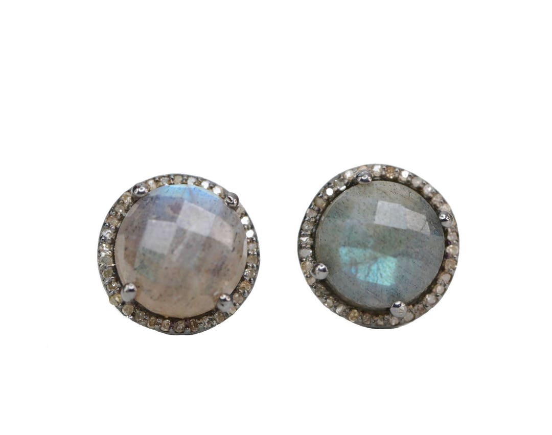 Nadean Designs Labradorite Pave Diamond Gemstone Stud Earrings*oxidized ...