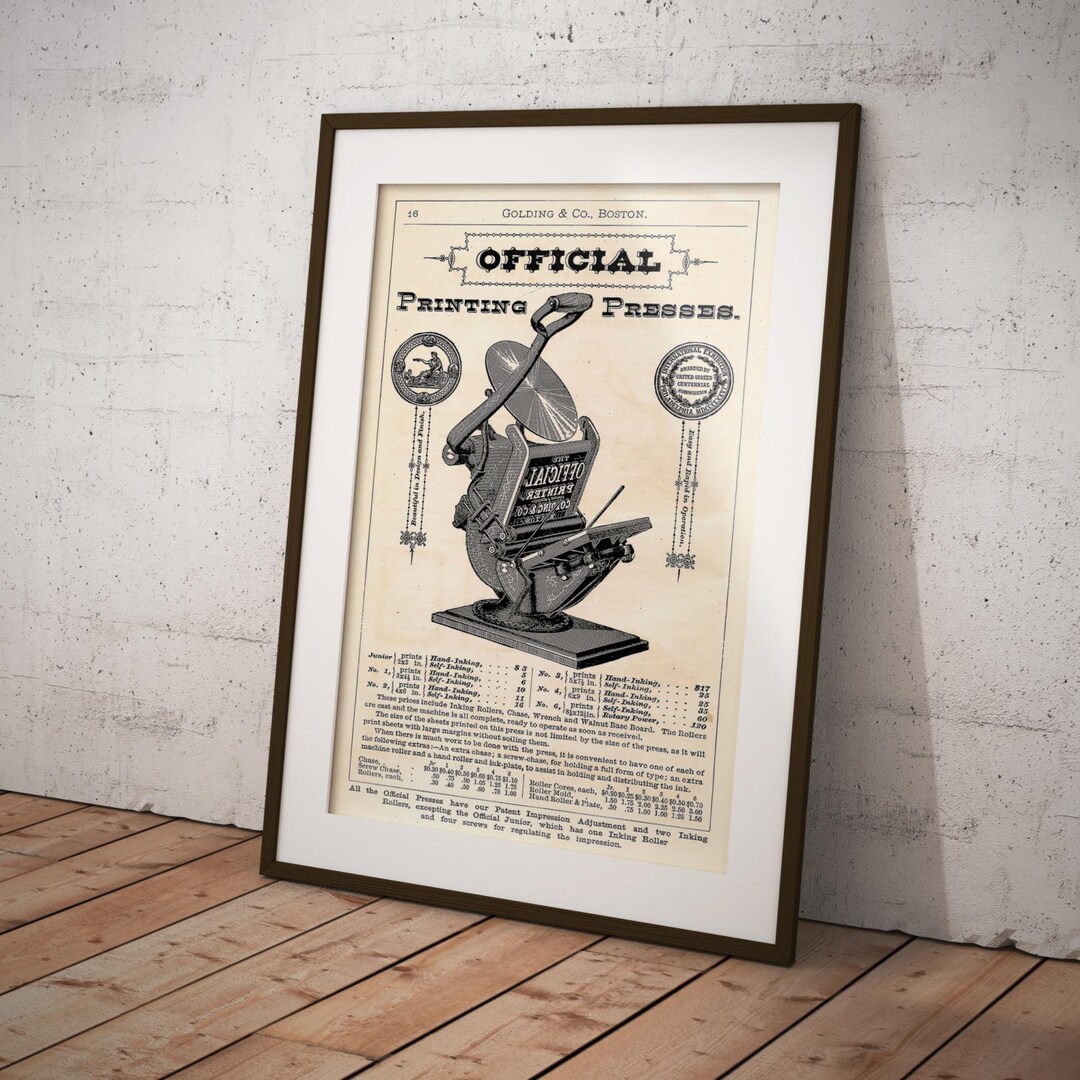 Official Priting Presses Vintage Style Poster, From an Old Catalog ...