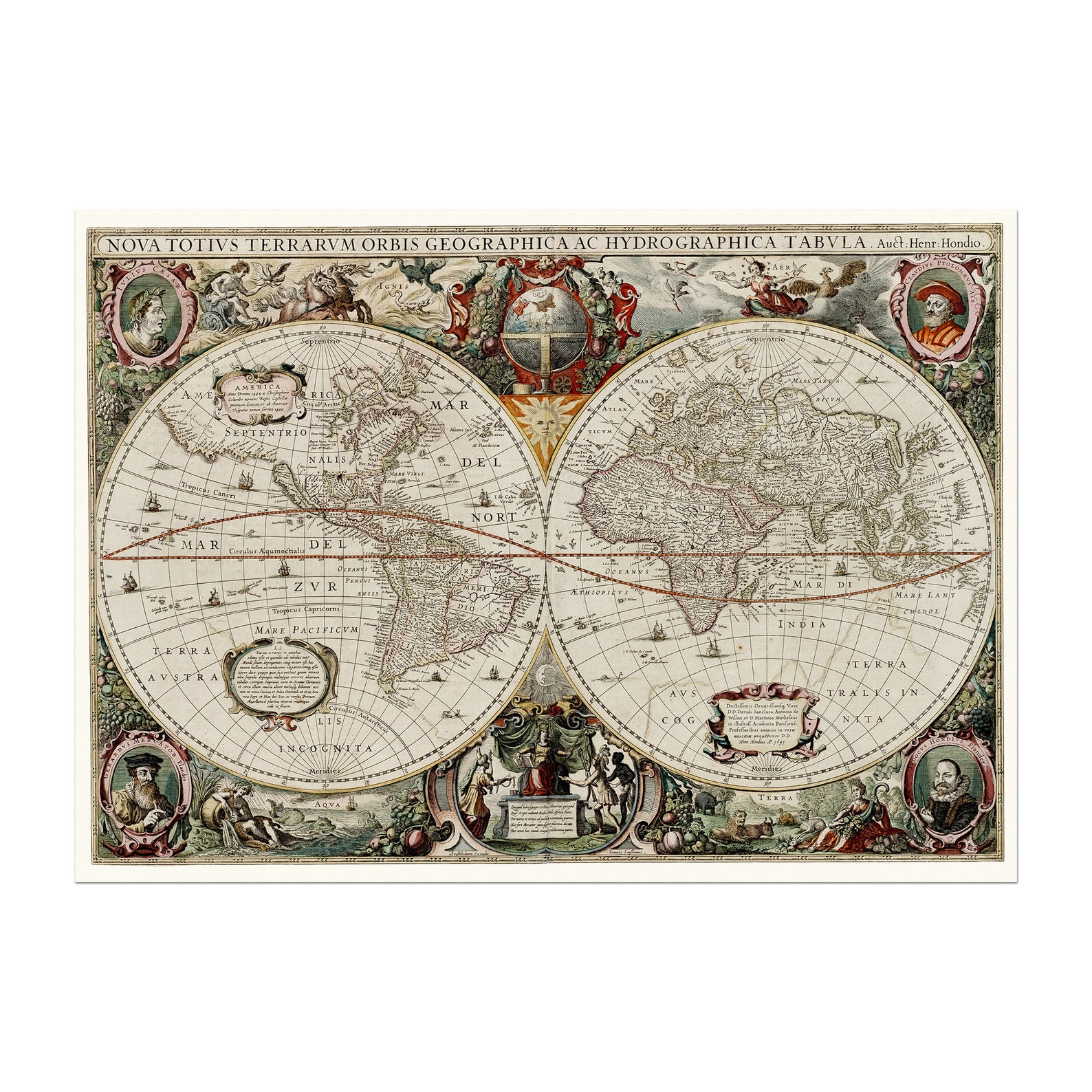 Hondius Double Hemisphere World Map 1641 Noua Totius Terrarum - Etsy