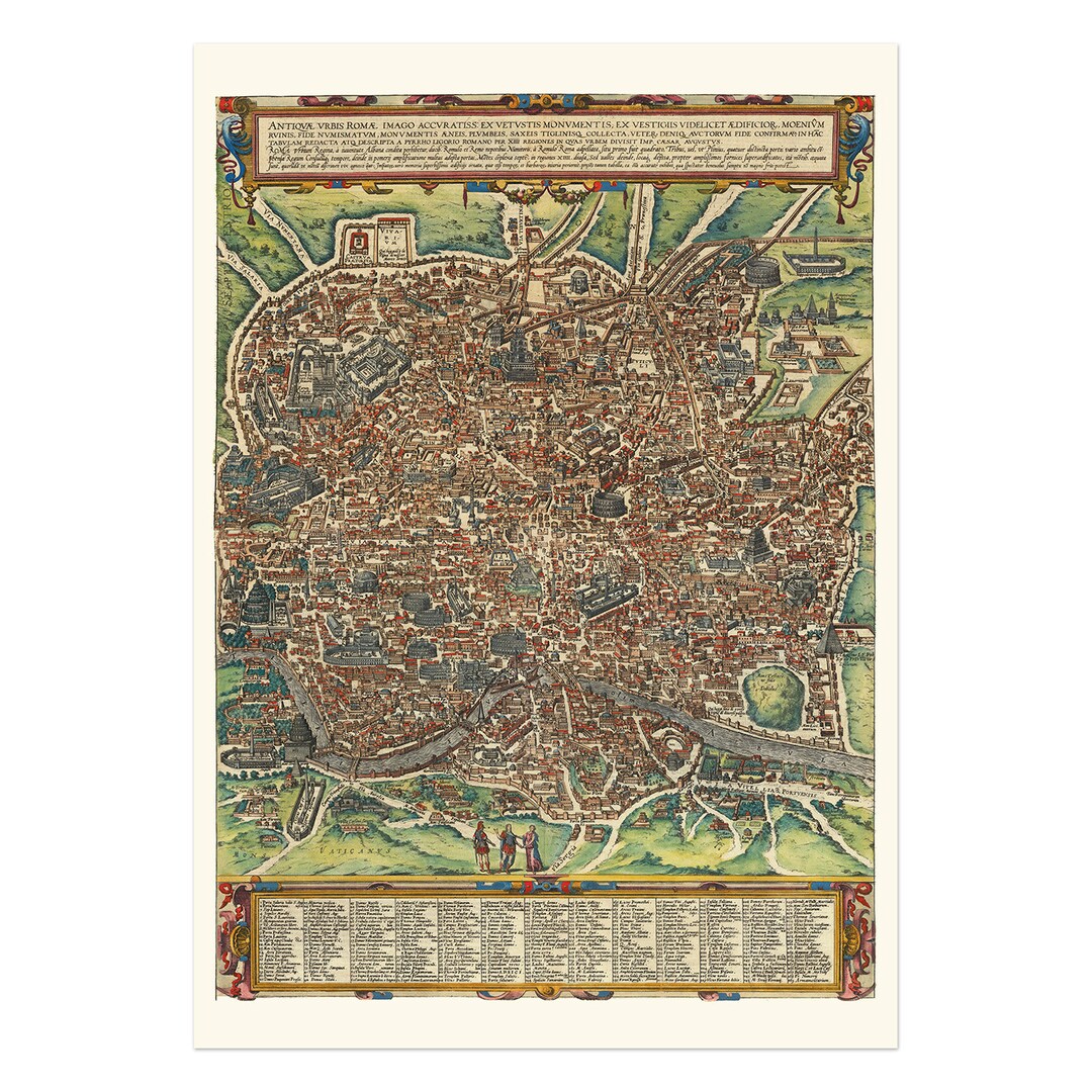 Beautiful Old Map of Rome From 1588 Showing the Pantheon, Circus ...