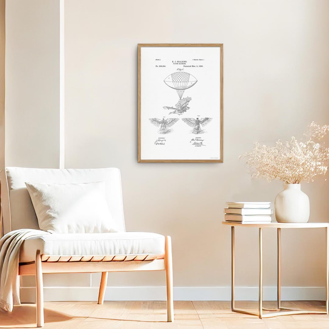 Flying Machine Patent Poster, 1889 - R.J. Spalding Ornithopter Design ...