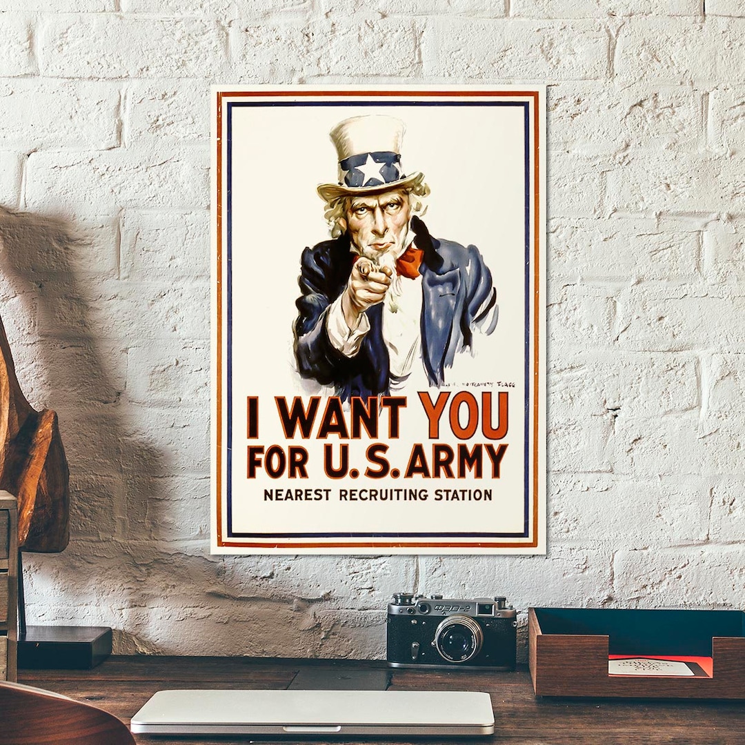 Vintage War Propaganda Poster Uncle Sam Pointing, With the Text: I Want ...