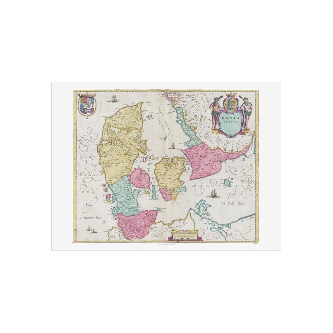 Vintage Map of Denmark, Unframed in Multiple Sizes - Dania Regnvm by ...
