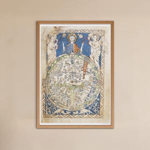 Medieval World Map - Psalter Map - With a Blessing Christ, Two Angles ...
