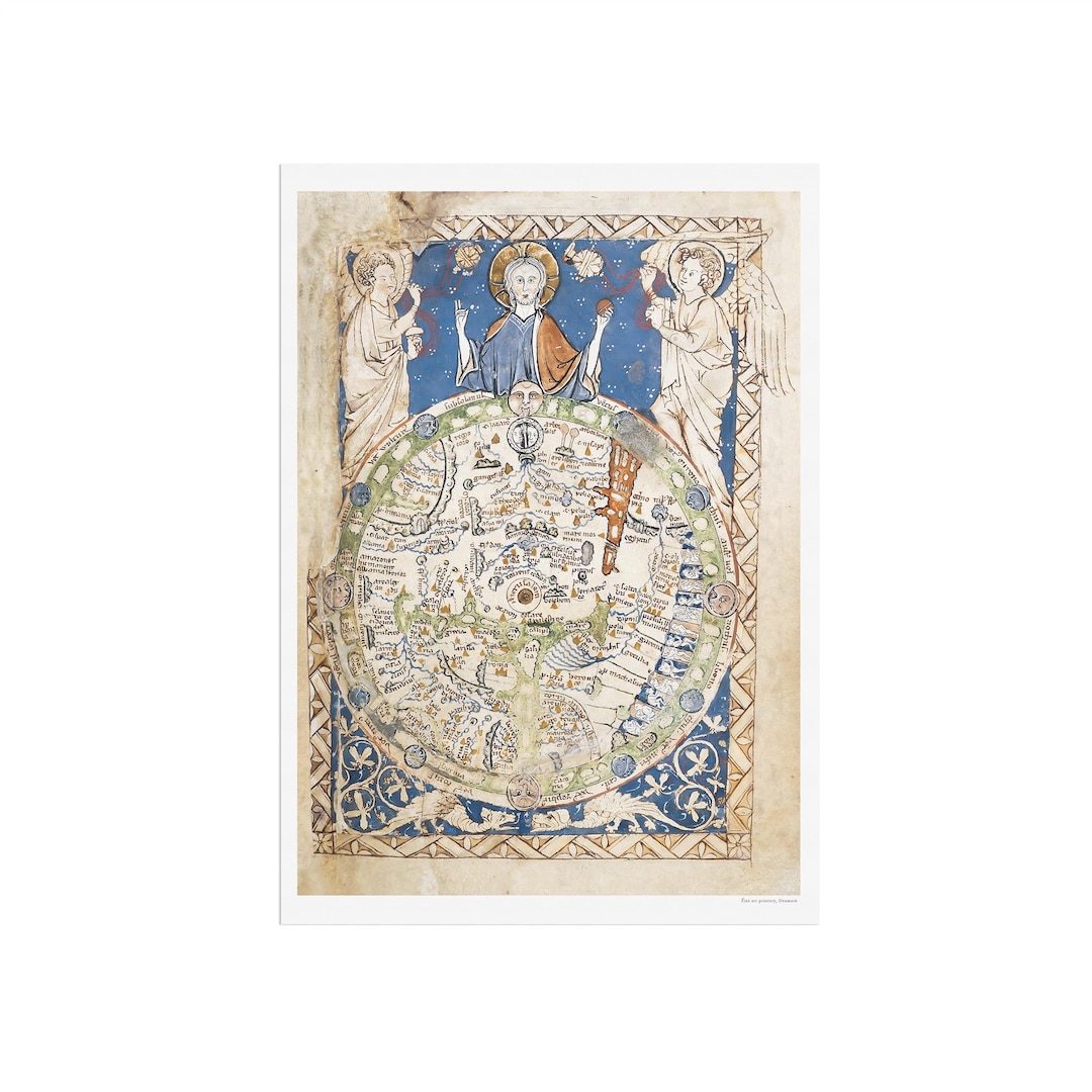 Medieval World Map - Psalter Map - With a Blessing Christ, Two Angles ...