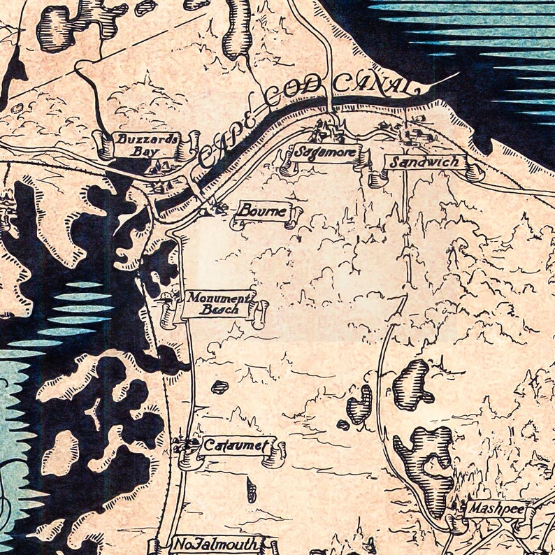 1931 Old Pictorial Map of Cape Cod : Barnstable County - Etsy