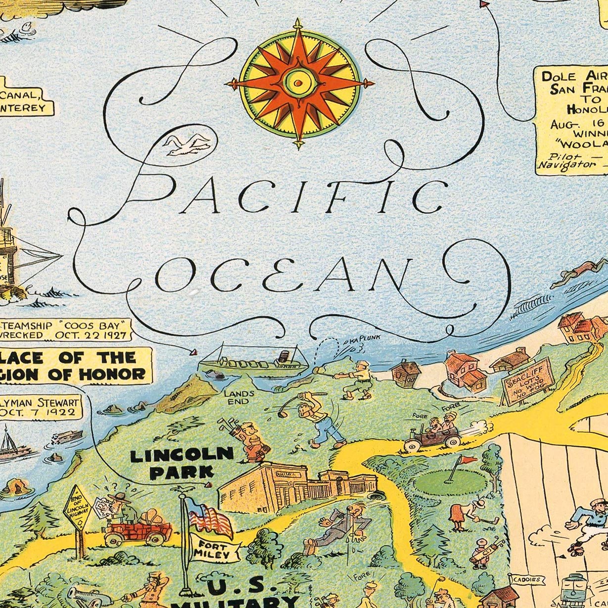 San Francisco pictorial map 1927 Cartoonized map Funny map | Etsy