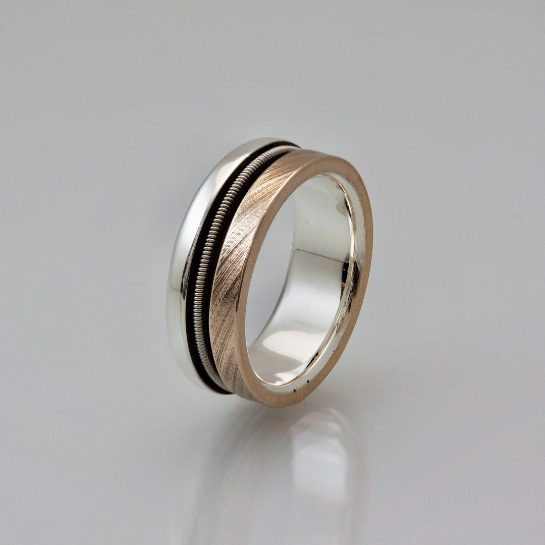 Guitar String, Cymbal Bronze and Sterling Silver Ring. Musician Music ...