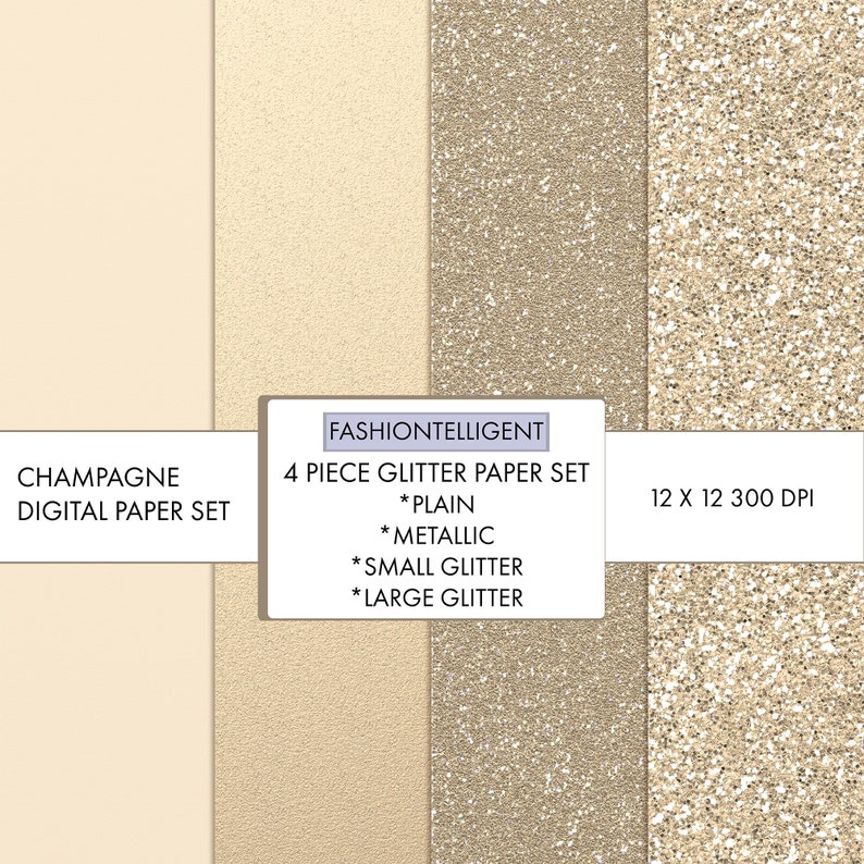 4 Piece Glitter Digital Paper Set / Champagne / Pre-made Pages - Etsy