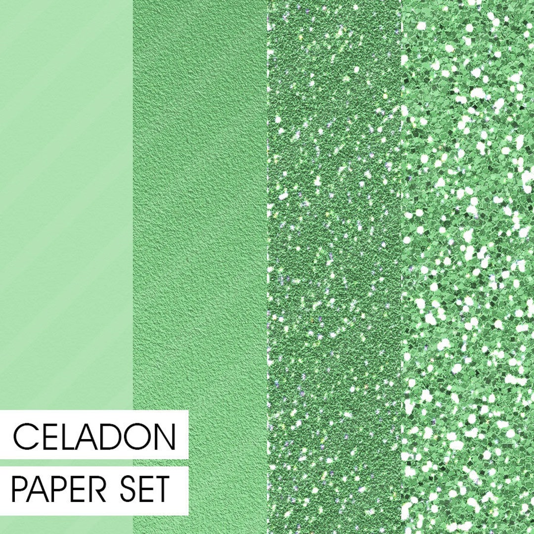 Glitter&plain PAPER Set Celadon 4 Different Pre-made Pages Instant ...