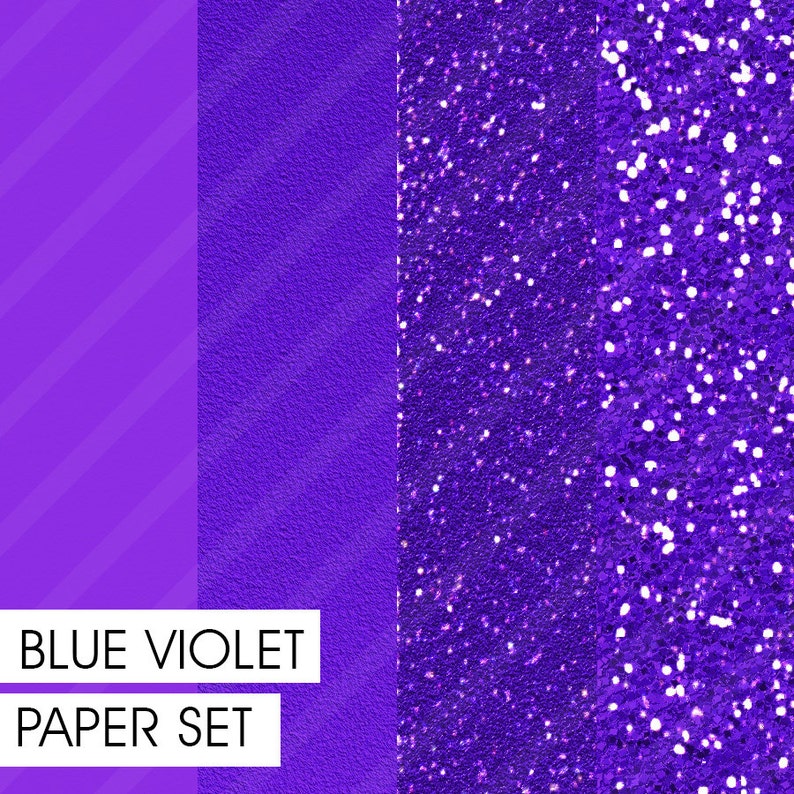 Glitter&plain PAPER Set Blue-violet 4 Different Pre-made Pages Instant ...
