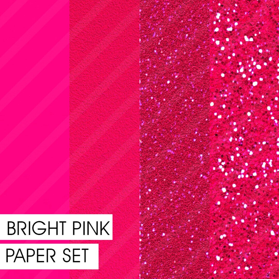 Glitter&plain PAPER Set Bright Pink 4 Different Pre-made Pages Instant ...