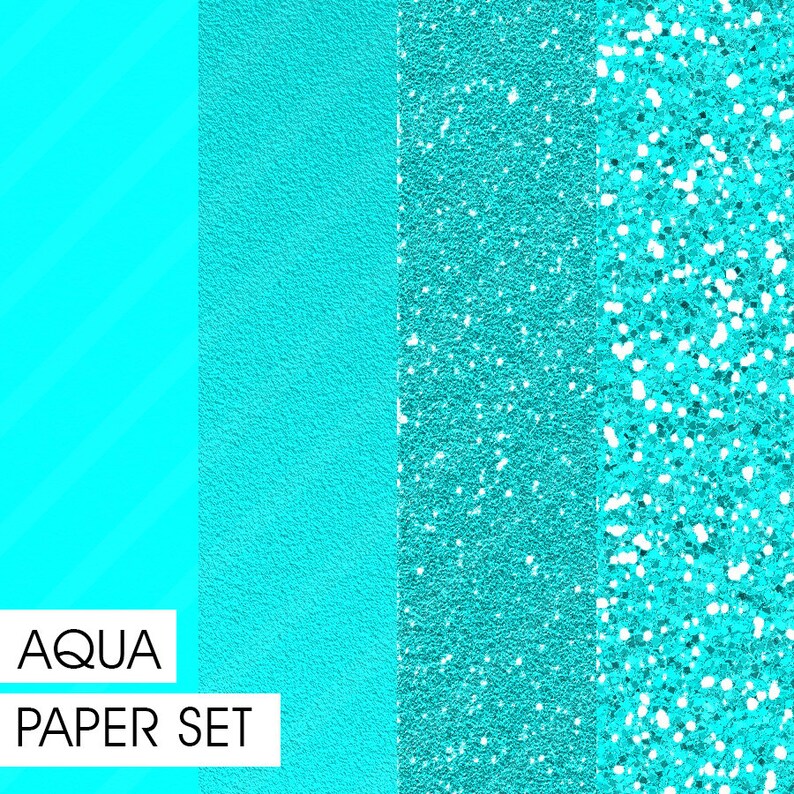 Glitter&plain PAPER Set Aqua 4 Different Pre-made Pages Instant ...