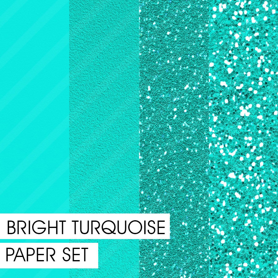 Glitter&plain PAPER Set Bright Turquoise 4 Different Pre-made Pages ...