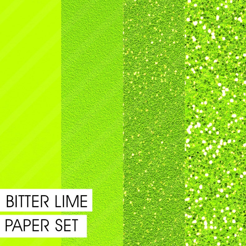 Glitter&plain PAPER Set Bitter Lime 4 Different Pre-made Pages Instant ...