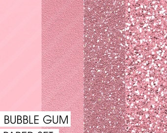 Glitter&plain PAPER Set Bright Pink 4 Different Pre-made Pages Instant ...