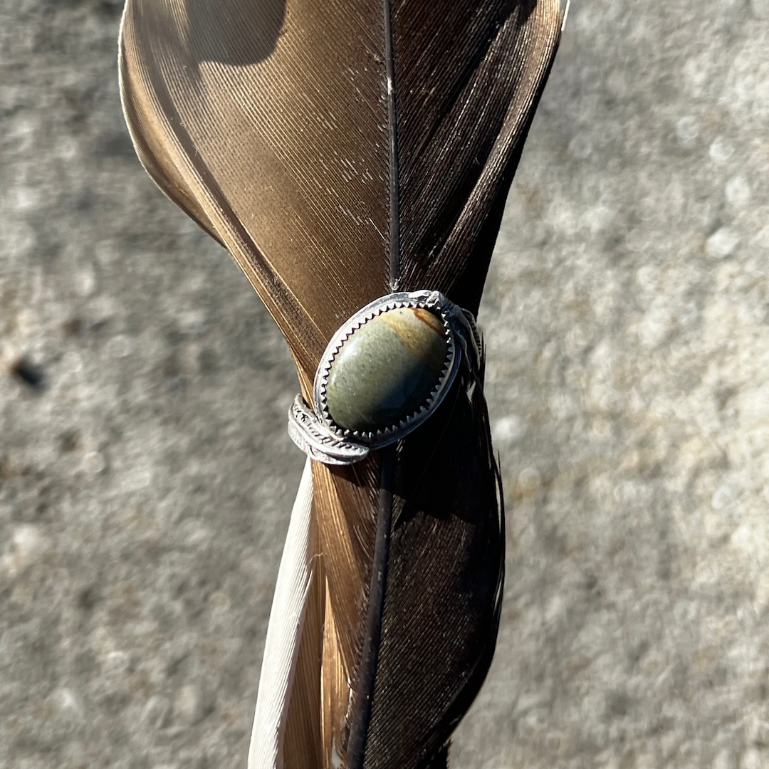 Feathered Elegance Jasper Feather Wrap Ring Size 10 Native American ...