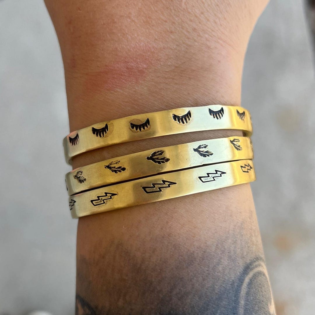 Small Brass Hand Stamped Stacker Cuffs - Etsy