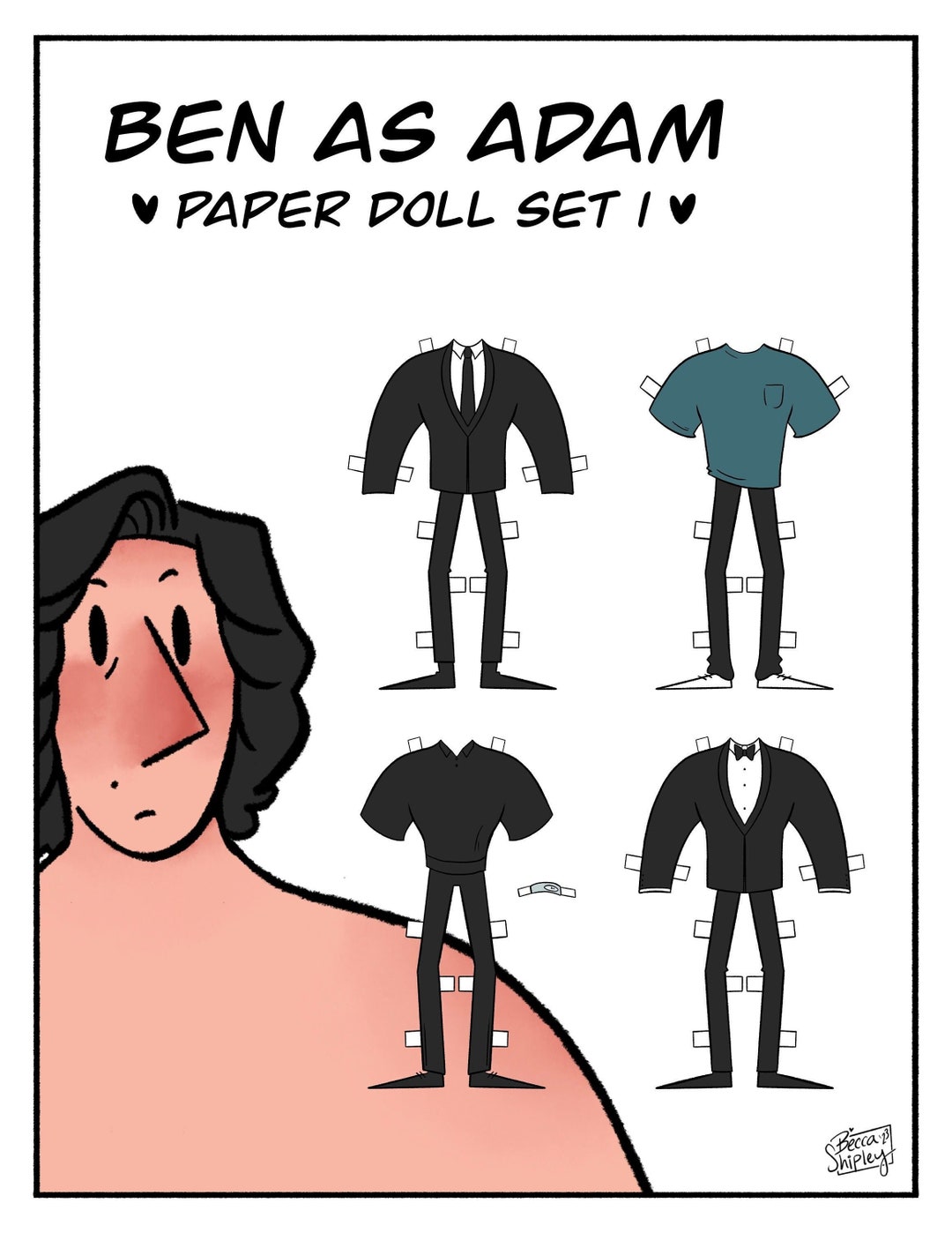 Digital Download - Ben as Adam - Paper Doll Set 1 - Dyad Doodles - 1 ...