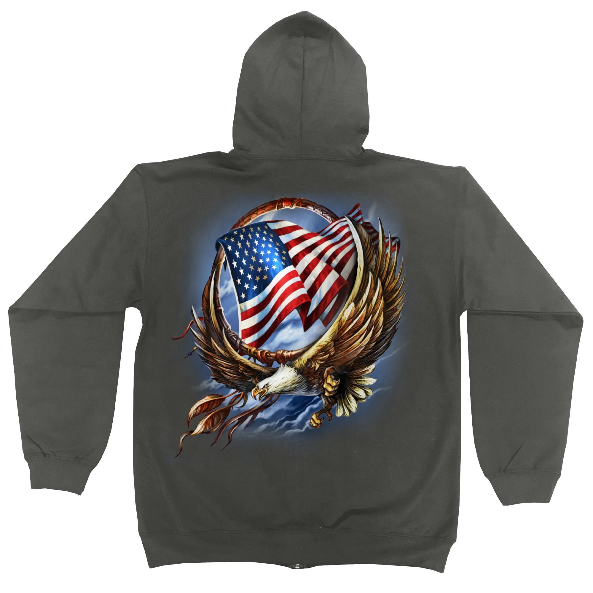 Bald Eagle Hoop Waving USA Flag Zip up Charcoal Grey Hoodie - Etsy