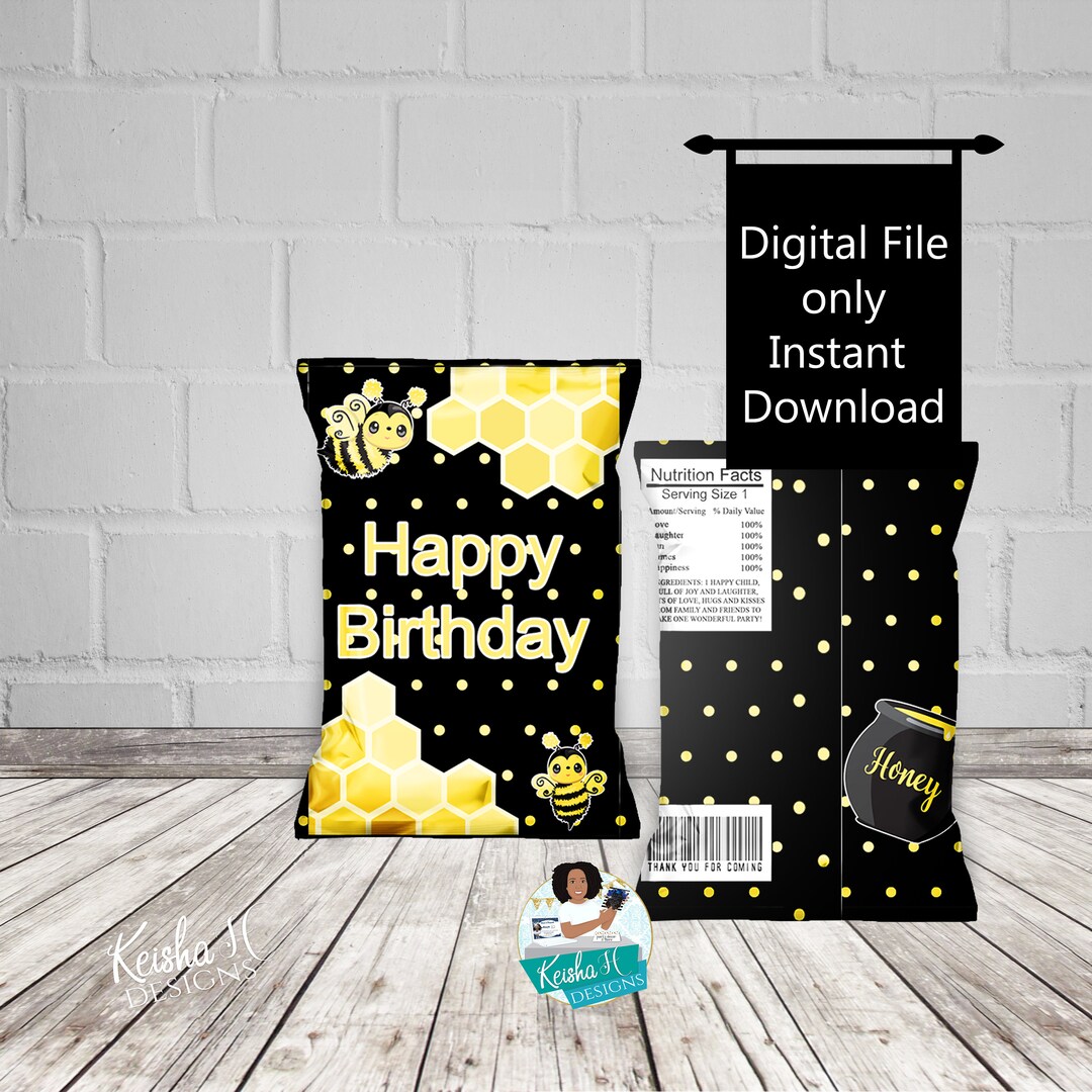 Bumble Bee Chip Bag Printable, Bee Favor Bag, Bumble Bee Chip Wrapper ...