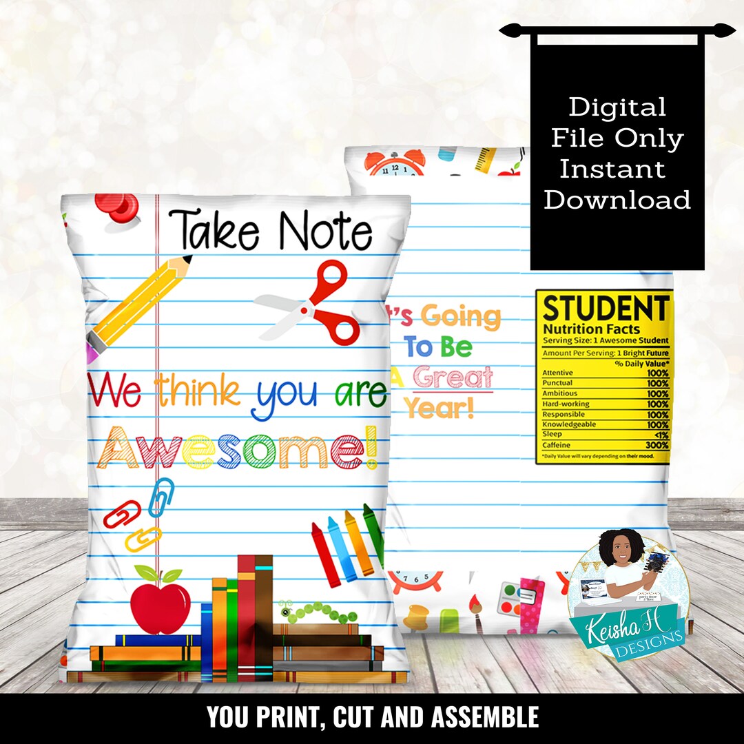 Take Note We Think You Are Amazing Chip Bag Party Favor, Elementary ...