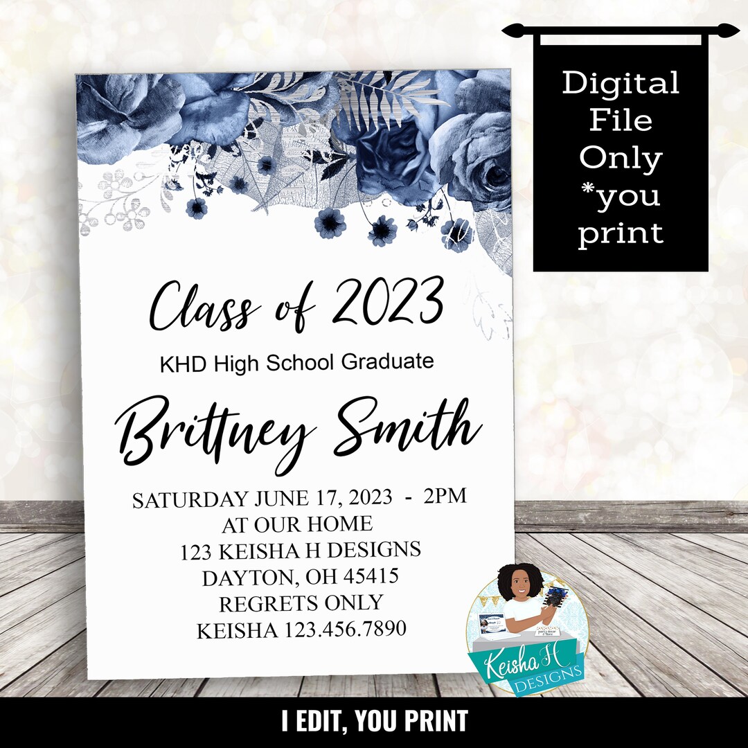 Blue and Silver Graduation Party Invitation, Graduation Announcement ...