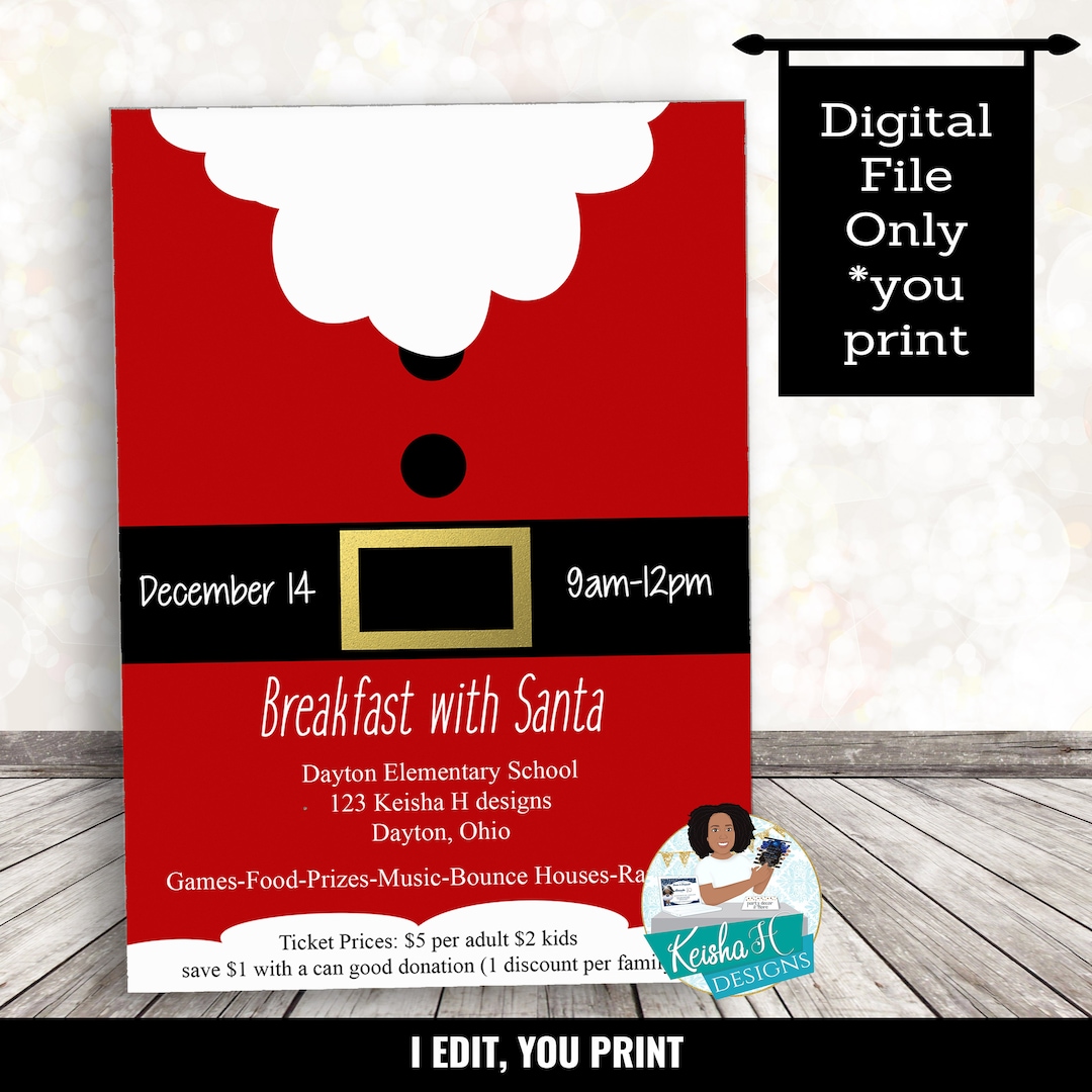 Breakfast With Santa Invitation, Kids Christmas Party, School Christmas ...