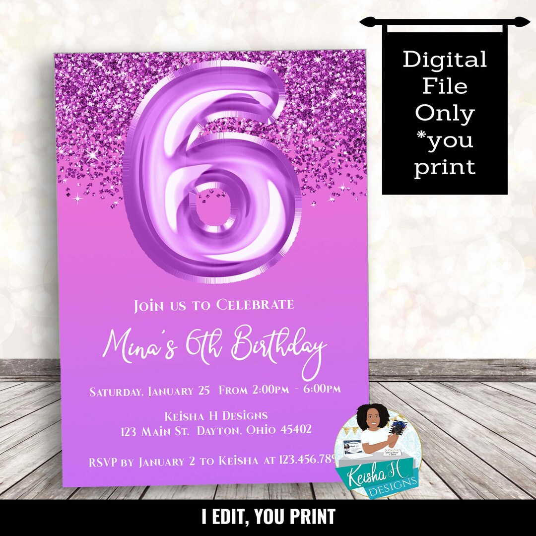 Shades of Fuchsia Birthday Party Invitation, Pink Purple Glitter ...