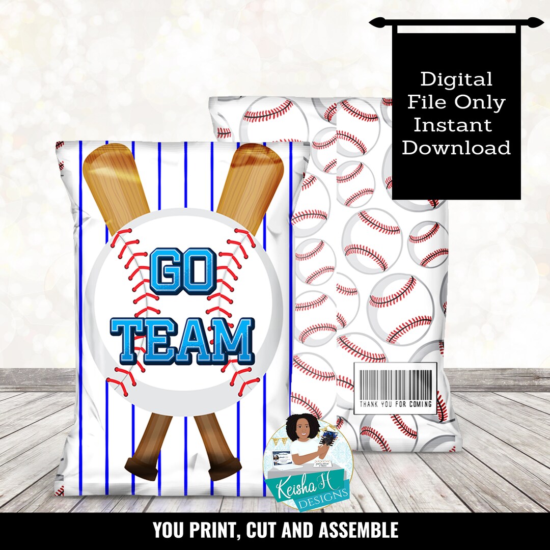 Go Team Baseball Party Chip Bag Birthday Party Favor Printable, School ...