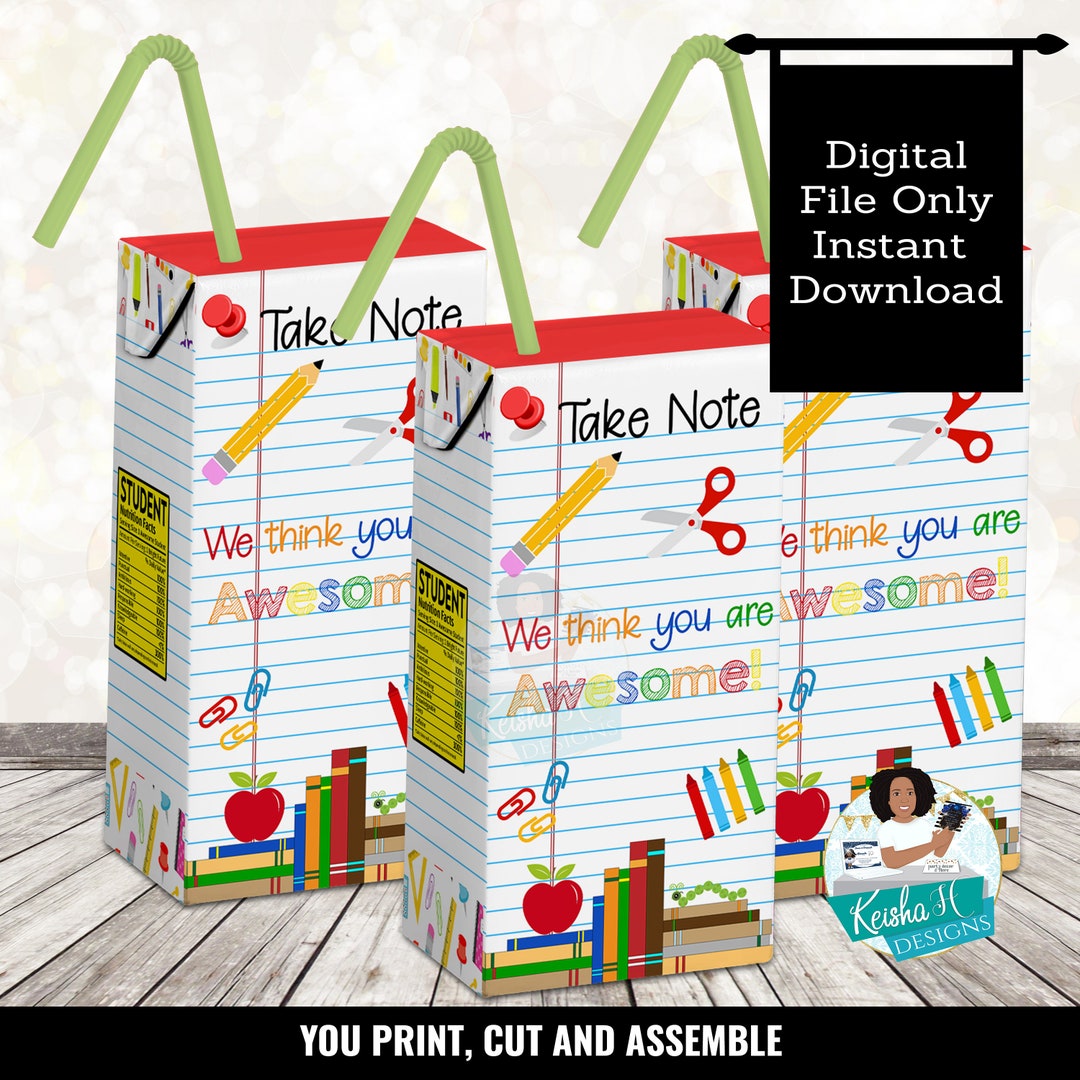 Take Note First Day of School Juice Box Favor Label, PTO PTA Meet the ...