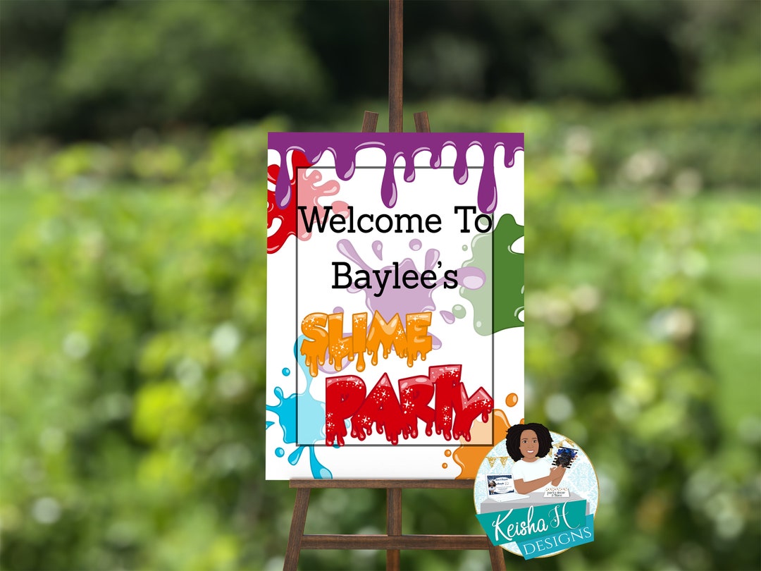 Slime Welcome to Birthday Party Sign, Slime Digital Party Yard Sign ...