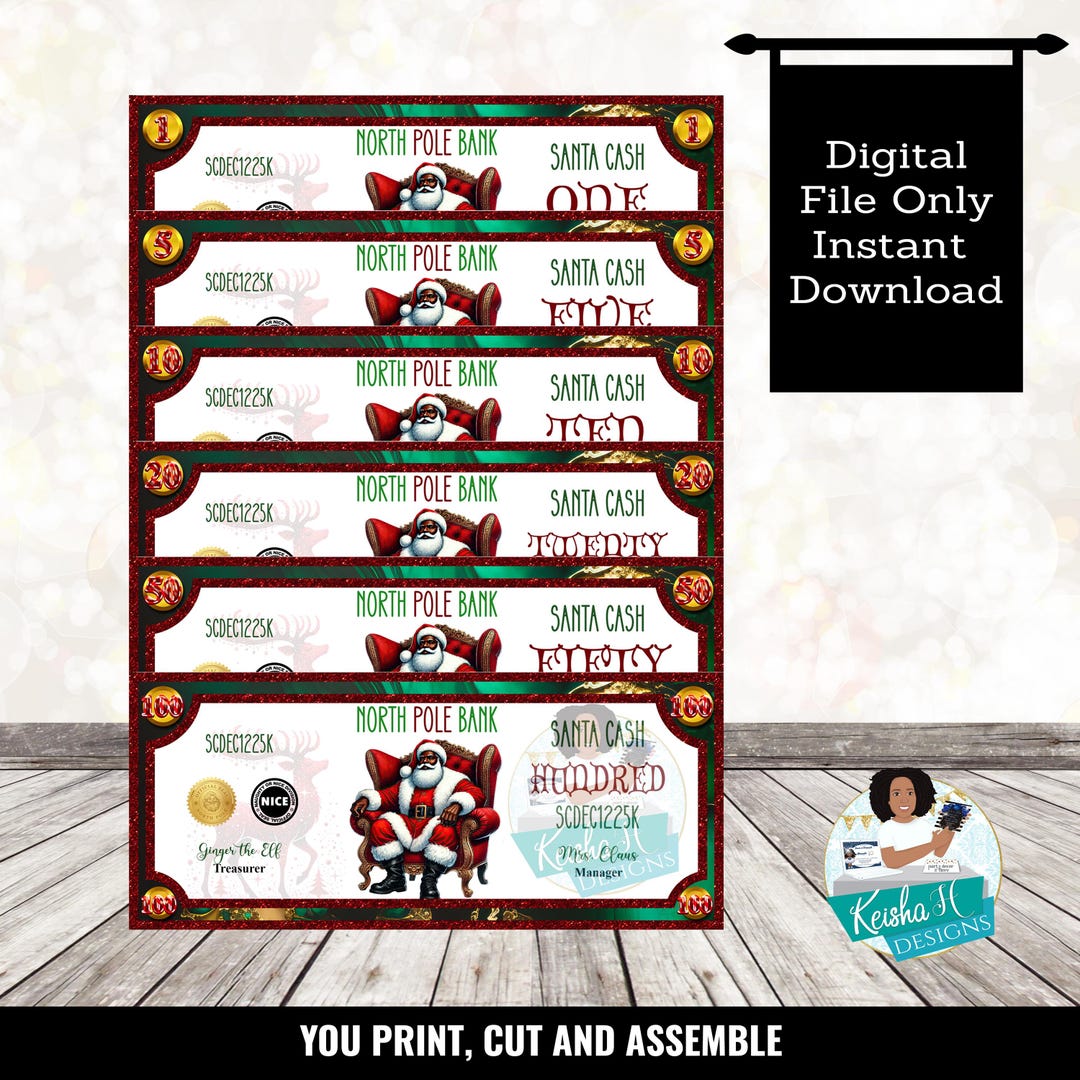 Christmas Faux Money Printable, Santa Bucks Play Money, Santa Cash ...