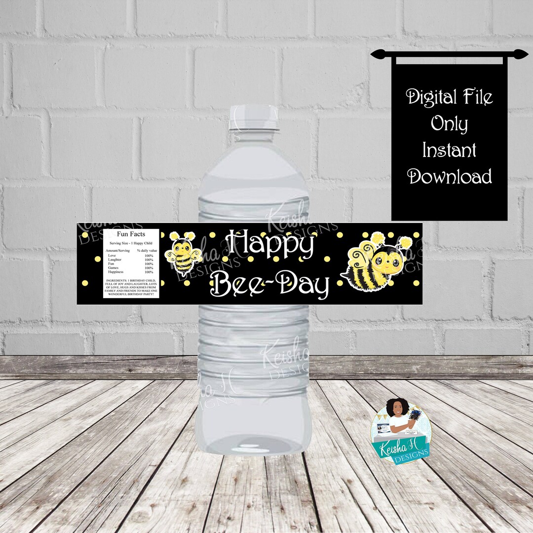 Bumble Bee Water Bottle Label, Bumble Bee Birthday Party, Bumble Bee ...