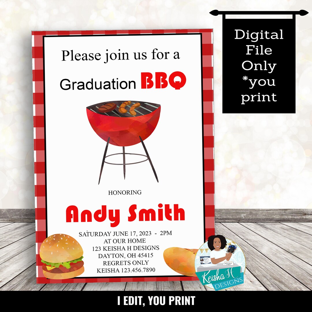 BBQ Graduation Party Invitation, Graduation Announcement, High School ...