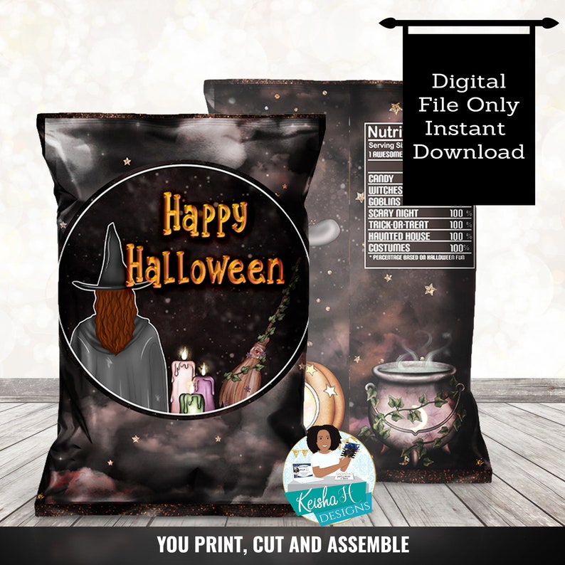 Witch Costume Halloween Party Chip Bag Birthday Party Favor Printable ...