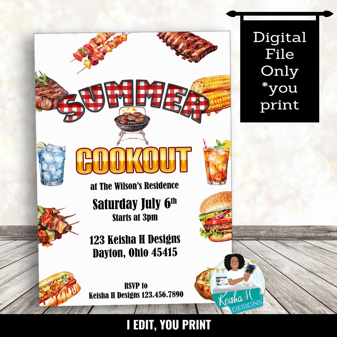 Summer Cookout BBQ Invitation, Housewarming Barbeque, Birthday Cookout ...
