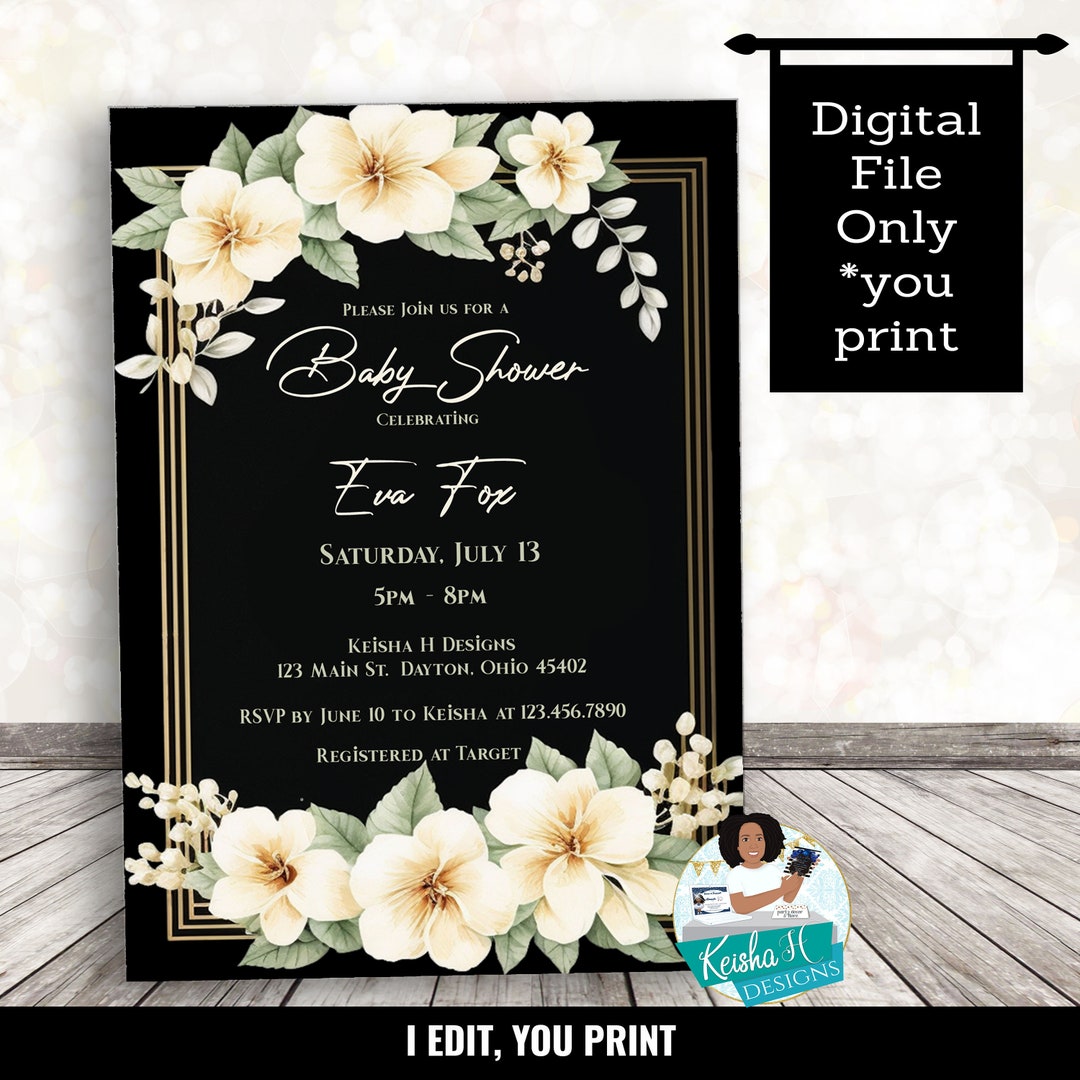 White Flower Birthday Party Invitation, Elegant Baby Shower Invite ...