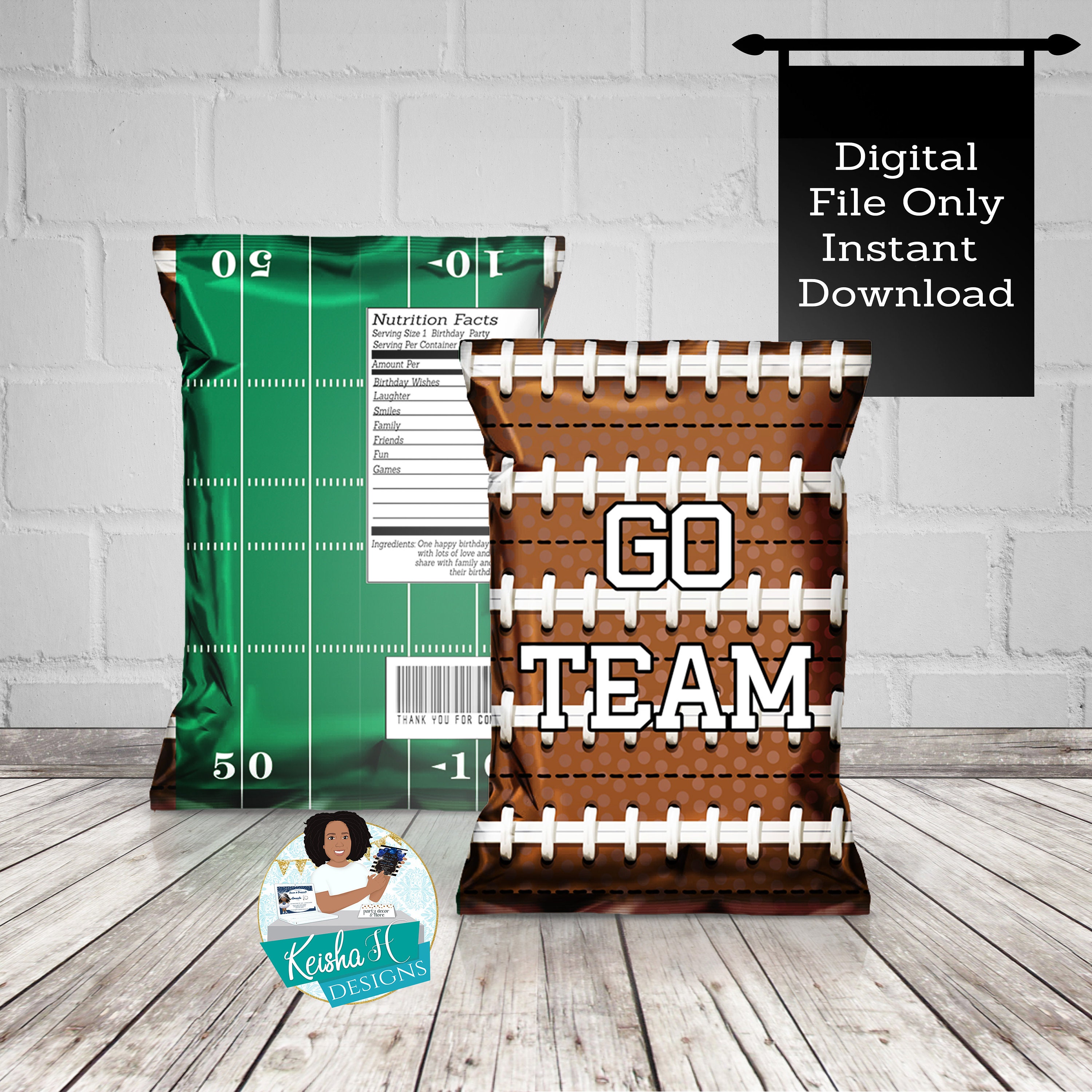 Football Sports Party Chip Bag Birthday Party Favor Printable, School ...
