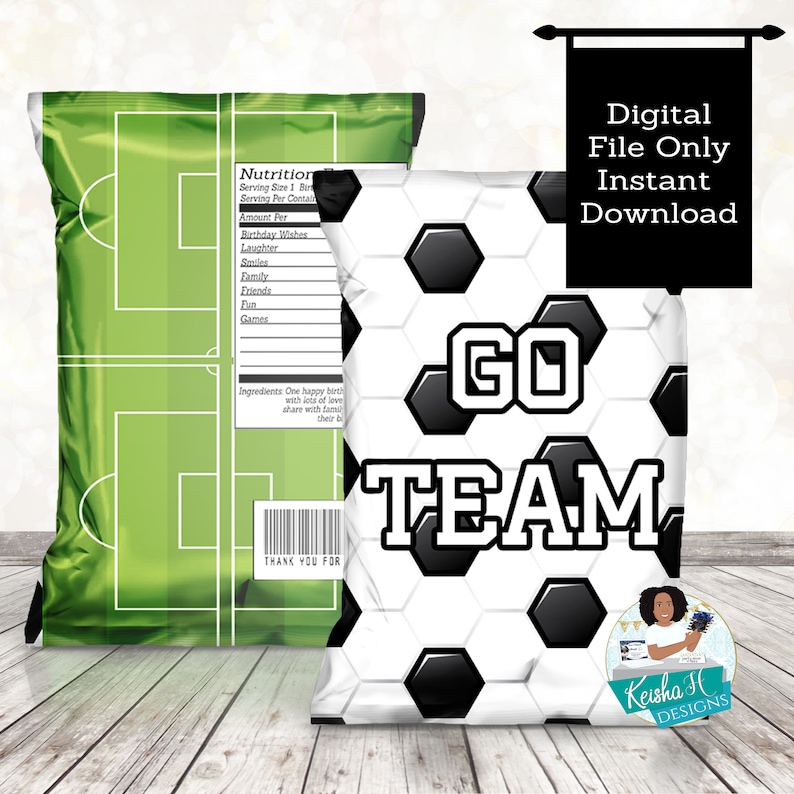 Soccer Sports GO Team Birthday Party Chip Bag Party Favor Printable ...